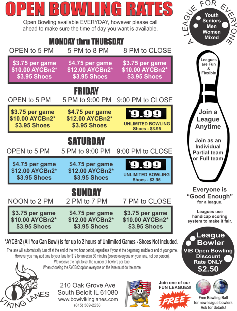 Bowling Alleys | Prices | Hours | Viking Lanes | South Beloit, IL