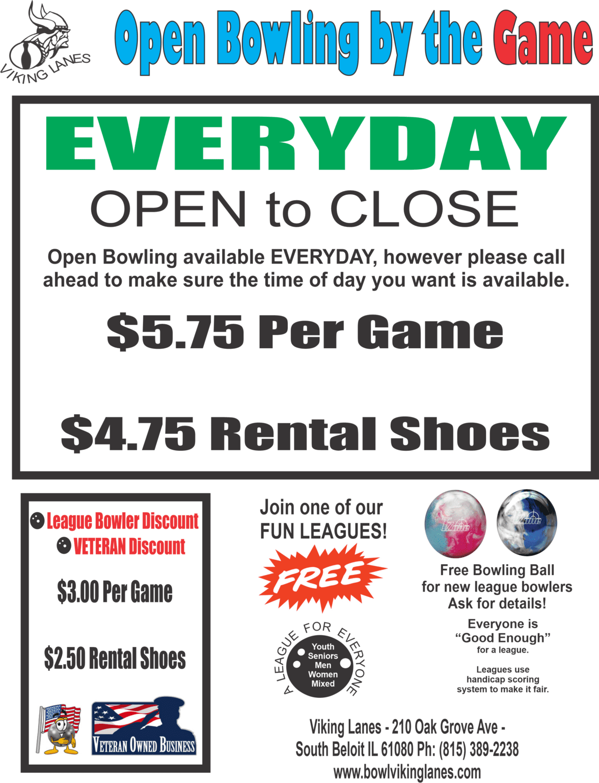 Bowling Alleys | Prices | Hours | Viking Lanes | South Beloit, IL